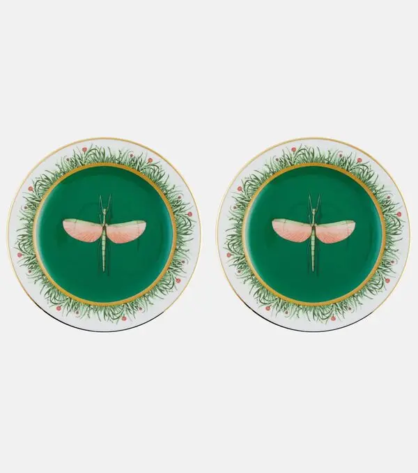 La DoubleJ Libellula Set Of 2 Dessert Plates - Green