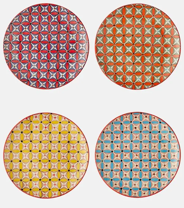 POLSPOTTEN Hippy Set Of 4 Ceramic Dinner Plates - Multicoloured