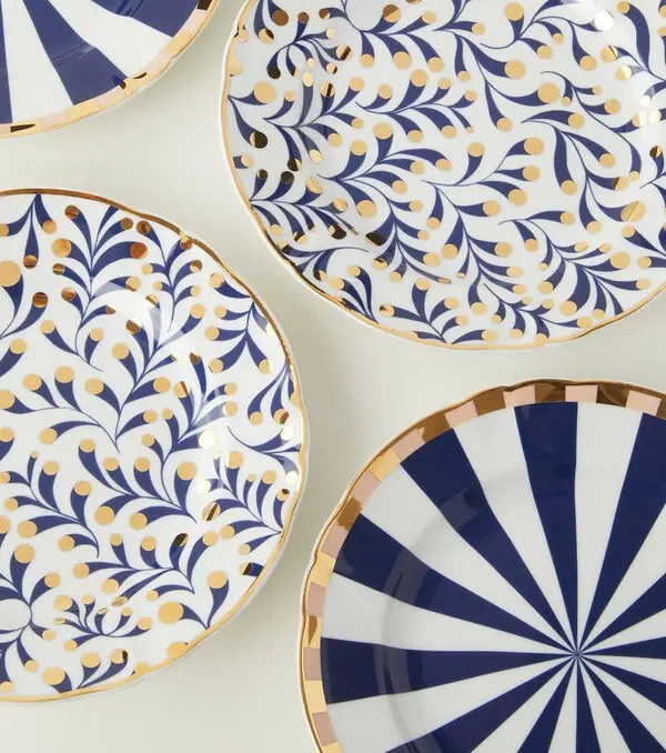 BITOSSI Fortuna Set Of 4 Porcelain Dessert Plates - Blue