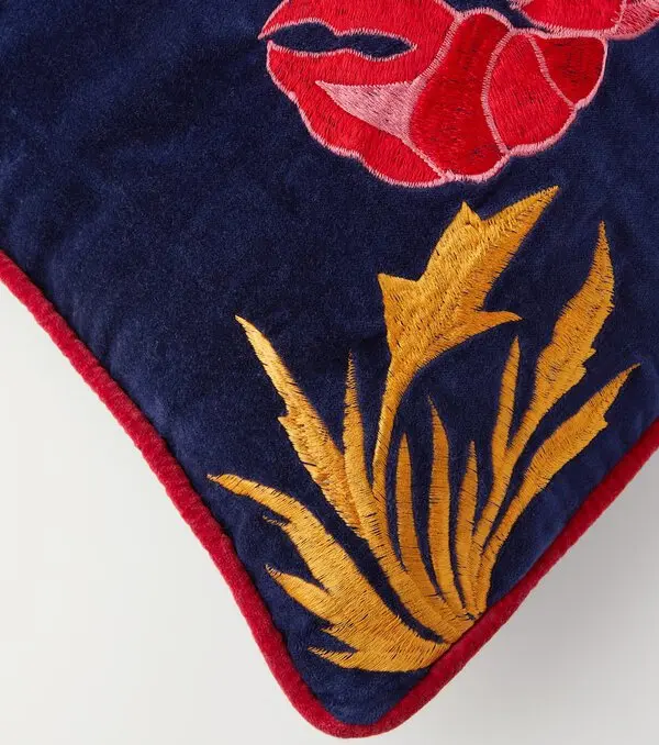 LES-OTTOMANS Rock Lobster Embroidered Cushion - Blue