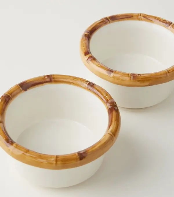 LES-OTTOMANS Bamboo Set Of 2 Ceramic Bowls
