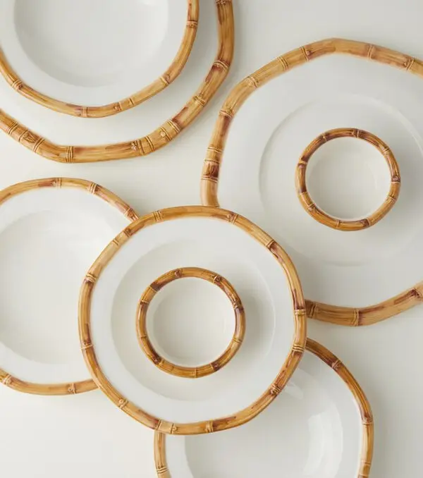 LES-OTTOMANS Bamboo Set Of 2 Ceramic Bowls