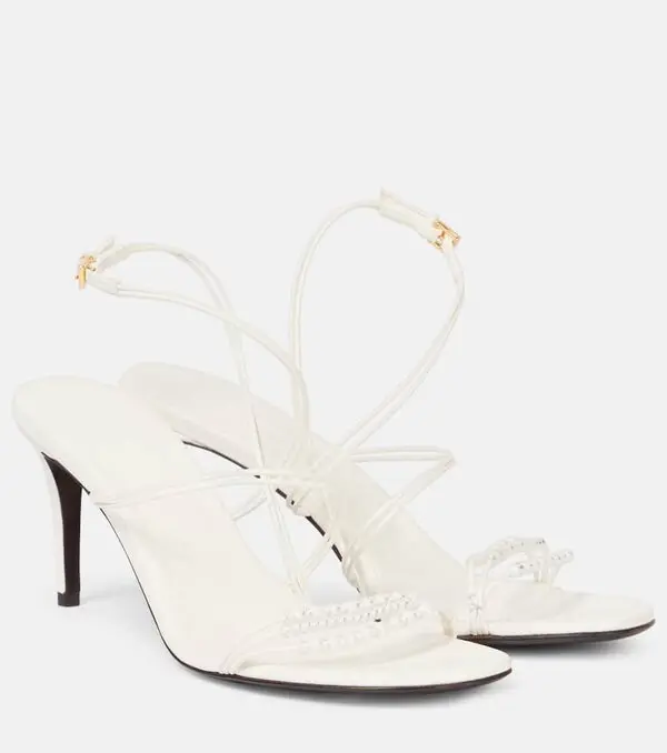 Khaite Loop 75 Embellished Leather Sandals - White