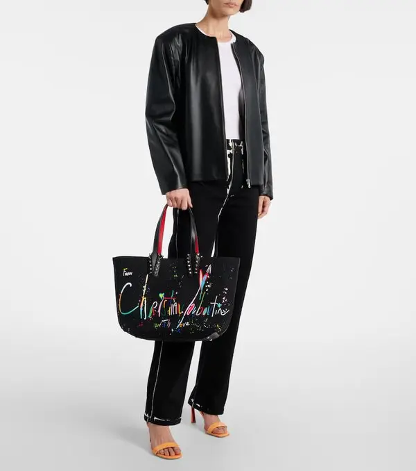 CHRISTIAN LOUBOUTIN Cabata Large Leather-trimmed Canvas Tote Bag - Black