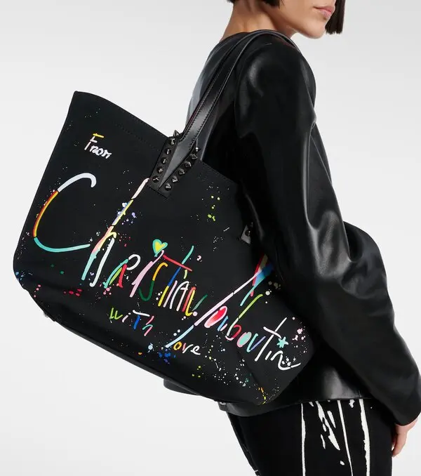 CHRISTIAN LOUBOUTIN Cabata Large Leather-trimmed Canvas Tote Bag - Black