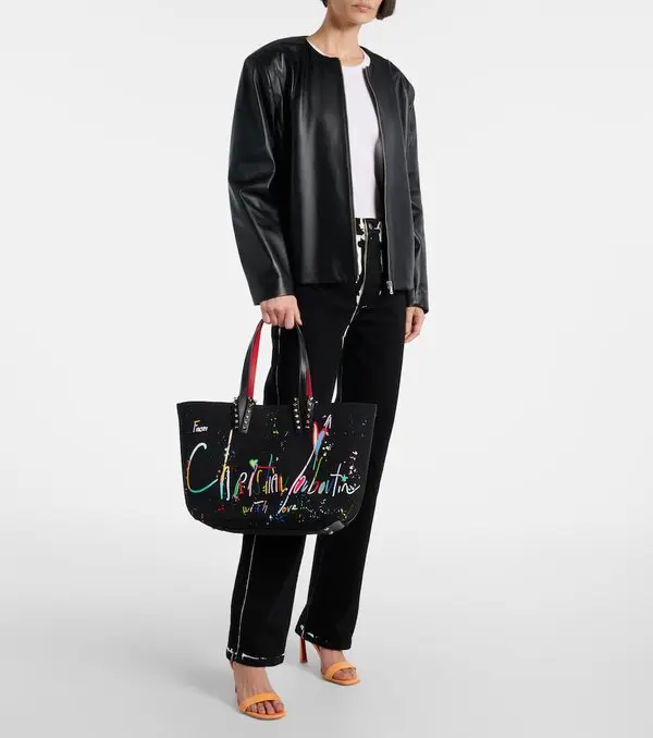 CHRISTIAN LOUBOUTIN Cabata Large Leather-trimmed Canvas Tote Bag - Black