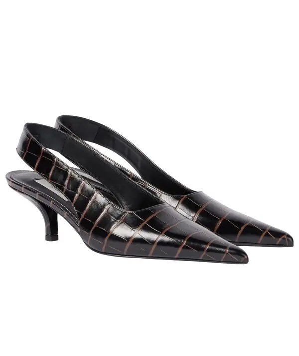 TOTEME Croc-effect Leather Slingback Pumps - Brown