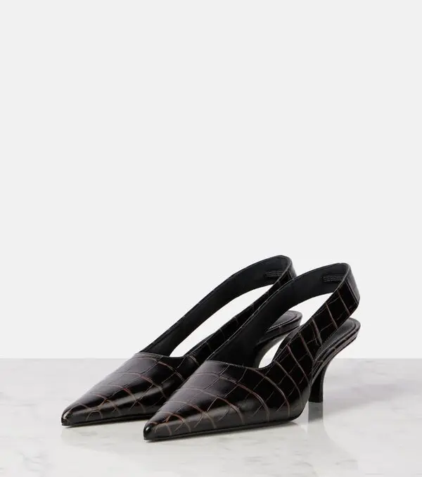 TOTEME Croc-effect Leather Slingback Pumps - Brown