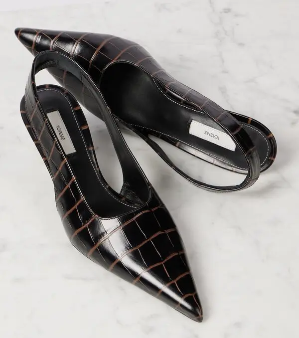 TOTEME Croc-effect Leather Slingback Pumps - Brown