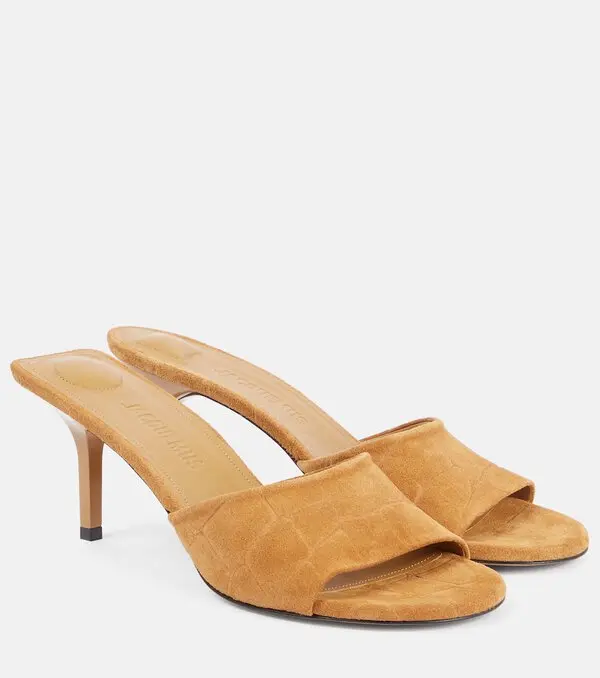 Jacquemus Cubisto 70 Croc-effect Suede Mules - Beige