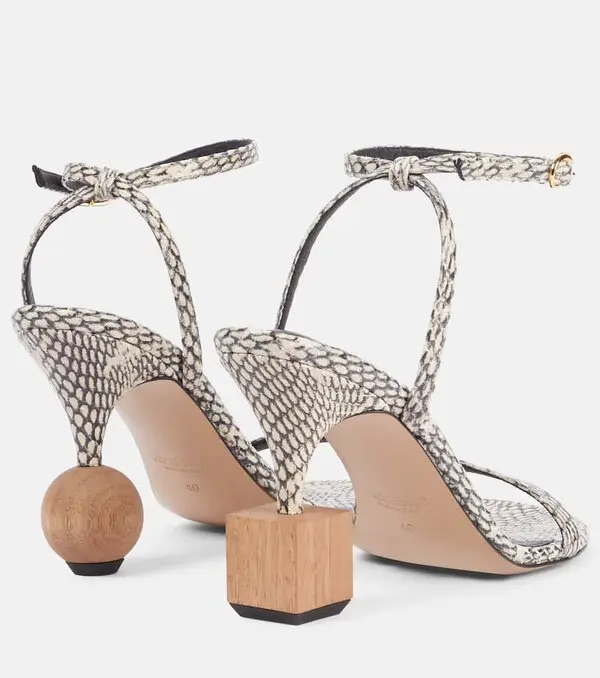 Jacquemus Bisou Embossed Leather Sandals - Beige