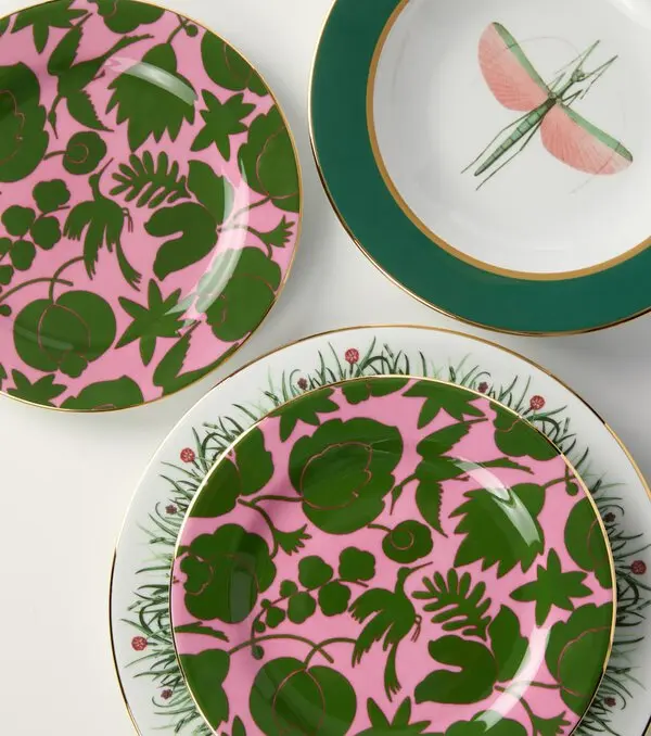 La DoubleJ Wildbird Set Of 2 Dessert Plates - Green