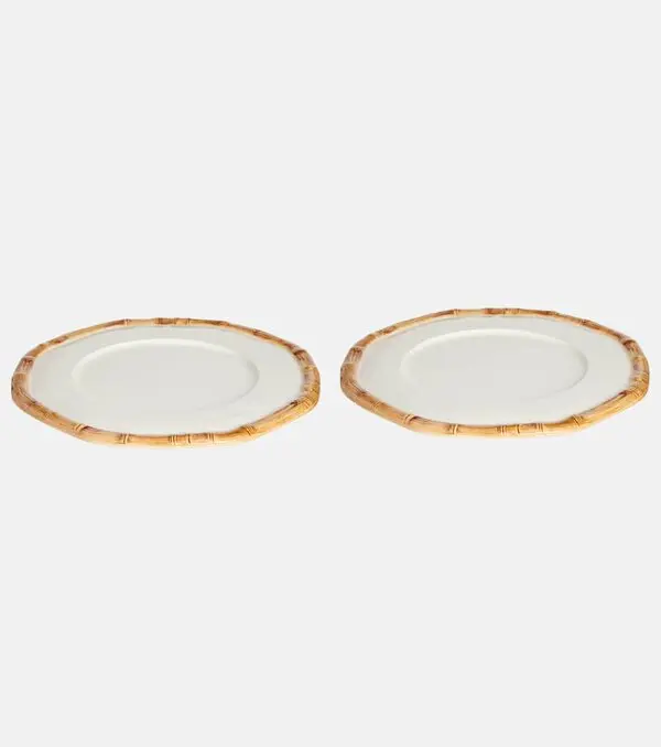 LES-OTTOMANS Bamboo Set Of 2 Ceramic Charger Plates - Multicoloured