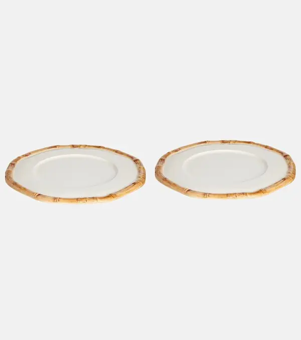 LES-OTTOMANS Bamboo Set Of 2 Ceramic Charger Plates - Multicoloured