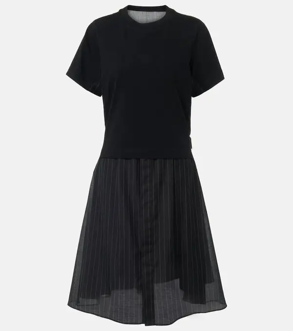 関税送料込【sacai】Cotton jersey and organzaミニドレス Sacai Cotton Jersey And Organza Mini Dress - Black