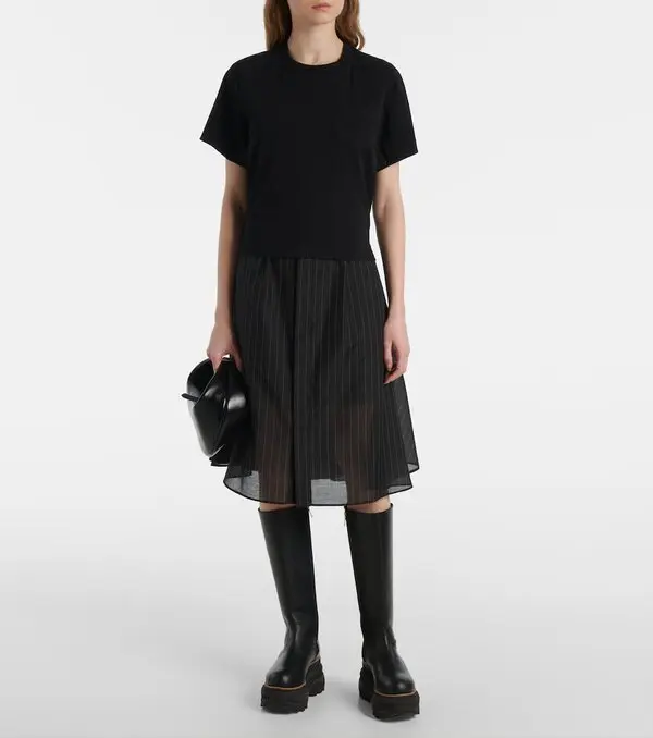Sacai Cotton Jersey And Organza Mini Dress
