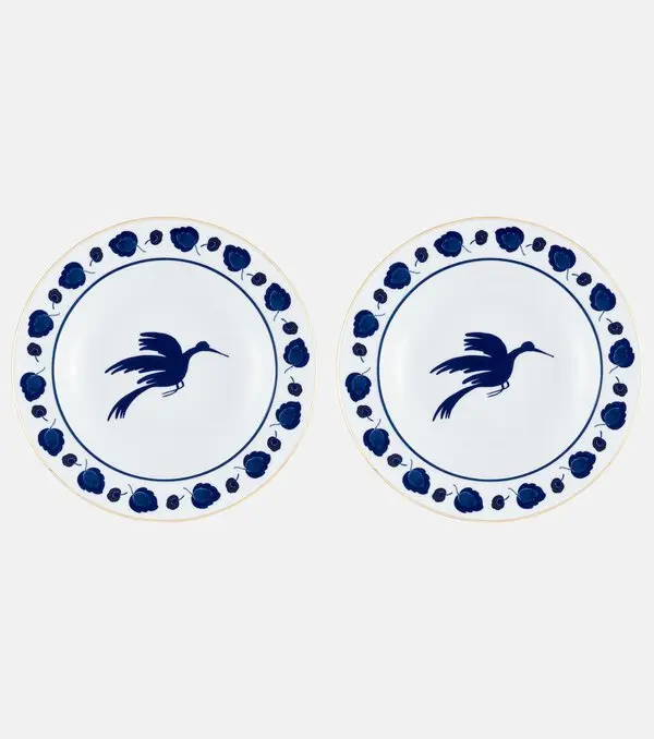 La DoubleJ Wildbird Set Of 2 Soup Plates - Blue
