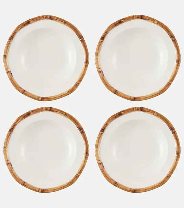 LES-OTTOMANS Bamboo Set Of 4 Ceramic Soup Plates - White