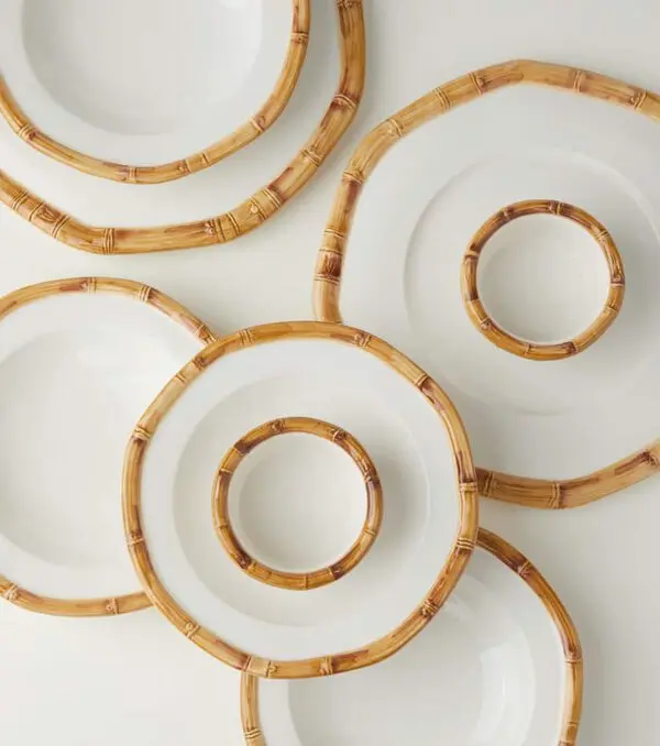 LES-OTTOMANS Bamboo Set Of 4 Ceramic Soup Plates