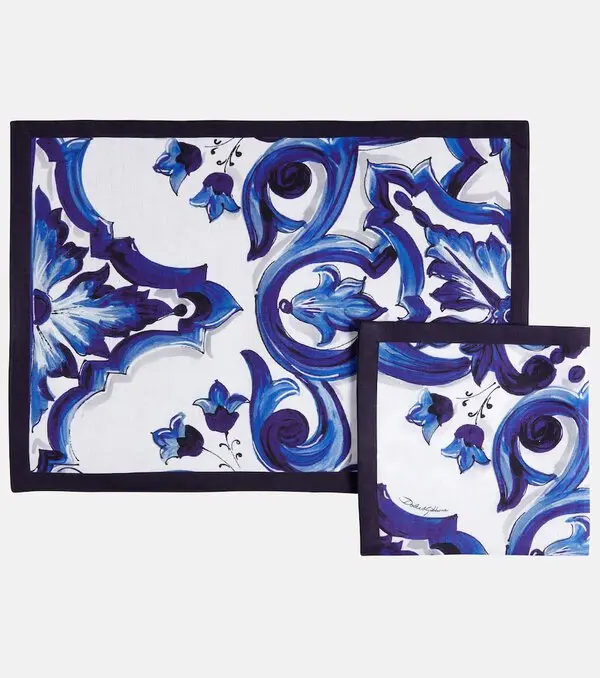 Dolce & Gabbana Blu Mediterraneo Linen Placemat And Napkin Set - Blue