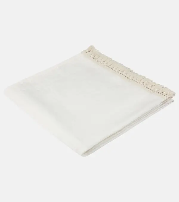ONCE MILANO Fringed Linen Beach Towel - White