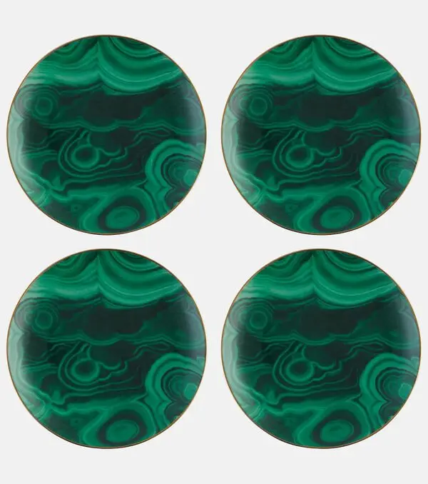 L'Objet Malachite Set Of 4 Canapé Plates - Green