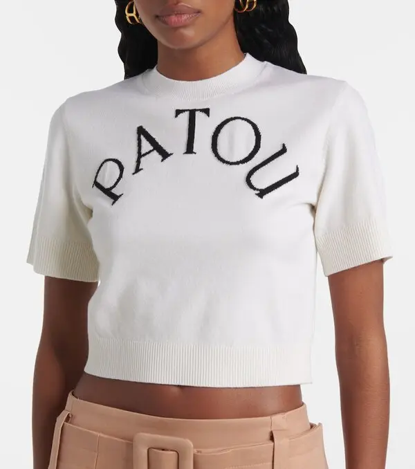 PATOU Logo Jacquard Wool-blend Crop Top - White