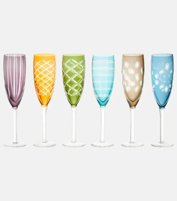 POLSPOTTEN Cuttings Set Of 6 Champagne Flute Glasses - Multicoloured