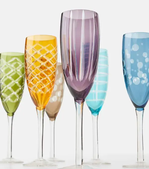 POLSPOTTEN Cuttings Set Of 6 Champagne Flute Glasses - Multicoloured