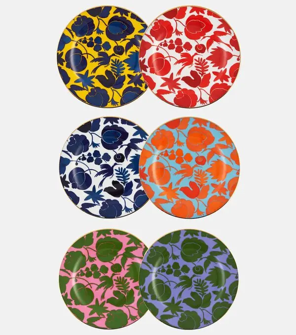 La DoubleJ Wildbird Set Of 6 Dessert Plates - Multicoloured