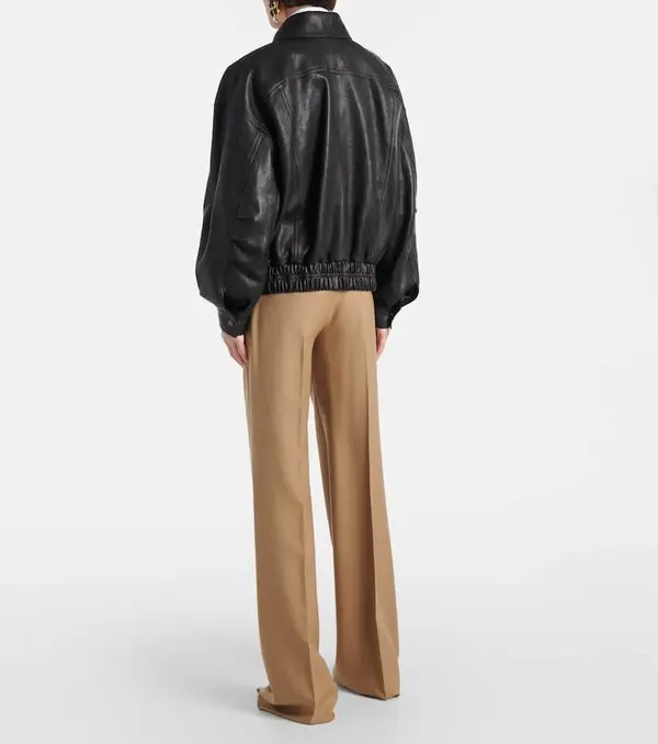 Saint Laurent Leather Bomber Jacket - Brown