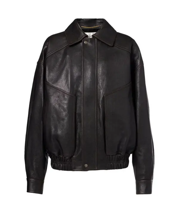 Saint Laurent Leather Bomber Jacket - Brown