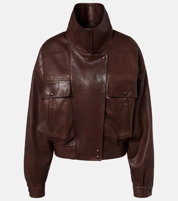 Saint Laurent Leather Bomber Jacket - Brown
