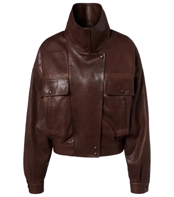 Saint Laurent Leather Bomber Jacket - Brown
