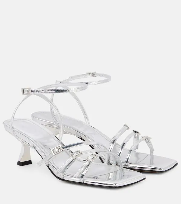 SOULIERS MARTINEZ Teresa 60 Metallic Leather Sandals - Silver