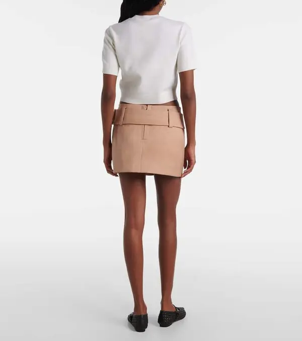 PATOU Belted Cotton Twill Miniskirt