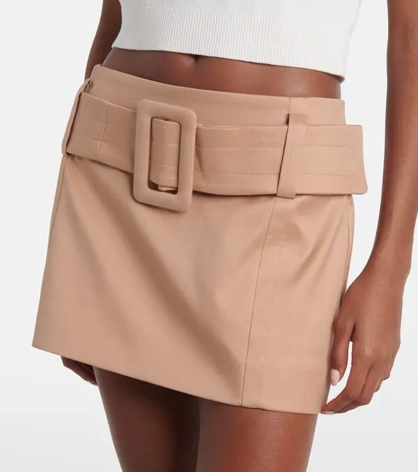 PATOU Belted Cotton Twill Miniskirt