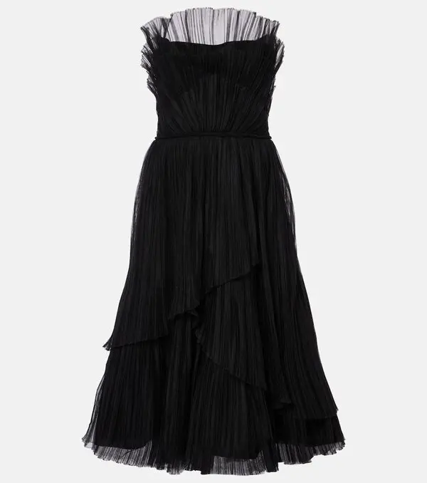 Costarellos Dorea Plissé Tiered Cocktail Dress - Black