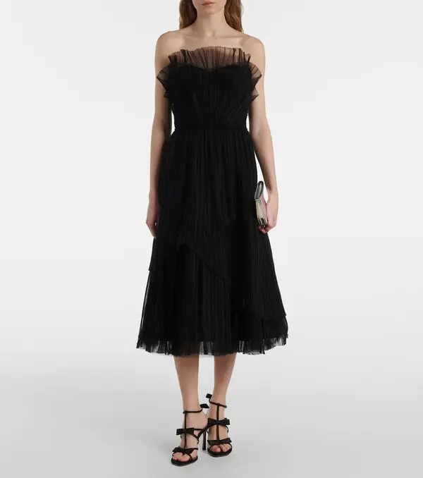 Costarellos Dorea Plissé Tiered Cocktail Dress