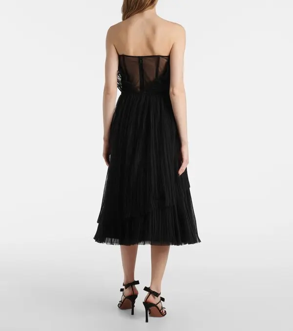 Costarellos Dorea Plissé Tiered Cocktail Dress