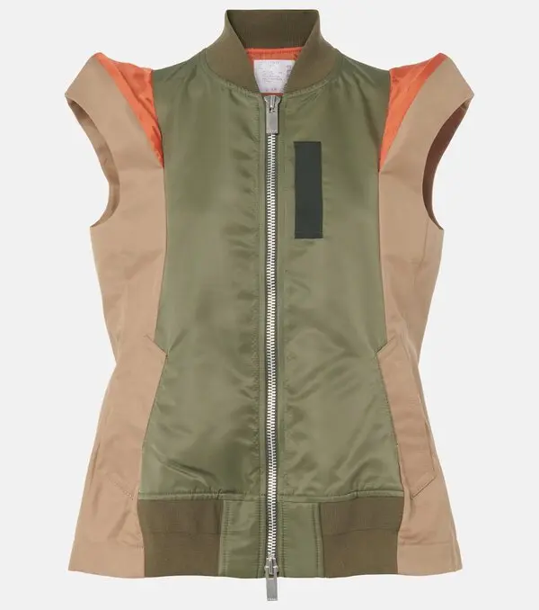 Sacai Paneled Twill And Gabardine Vest - Beige