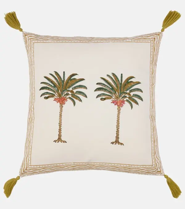 LES-OTTOMANS Palms Printed Cotton Cushion