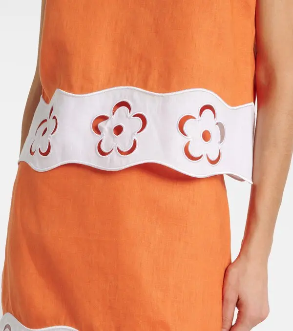 Staud Mika Broderie Anglaise Linen Top - Orange
