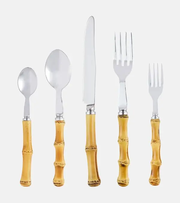 LES-OTTOMANS Bamboo 5-piece Flatware Set - Brown