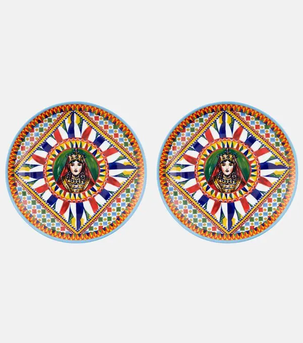 Dolce & Gabbana Carretto Siciliano Set Of 2 Dinner Plates - Multicoloured