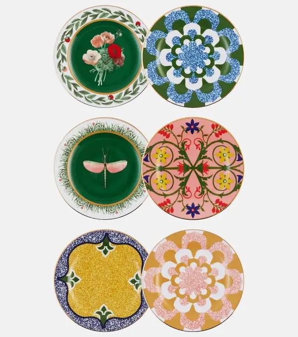 La DoubleJ Libellula Set Of 6 Dessert Plates - Multicoloured