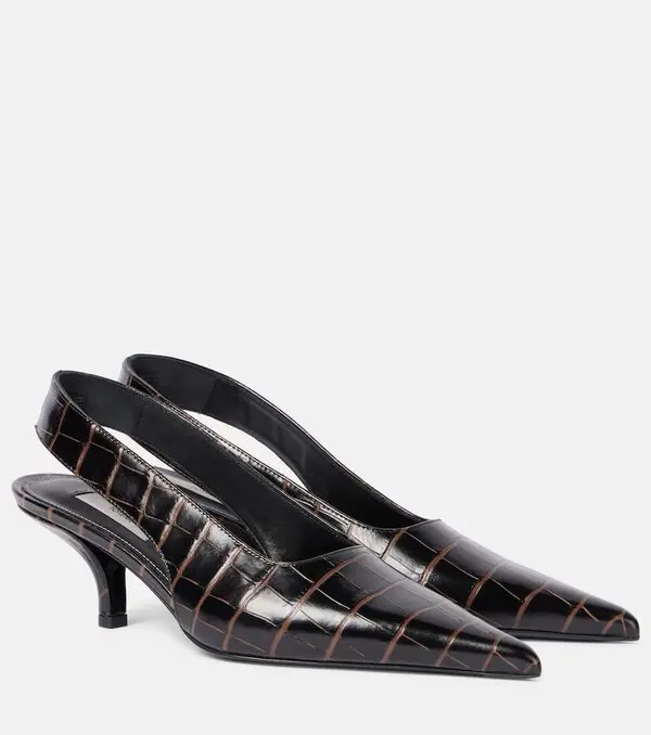 TOTEME Croc-effect Leather Slingback Pumps - Brown