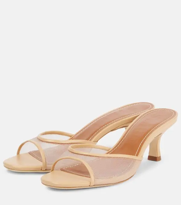 Staud Brigitte 55 Mesh Mules - Beige