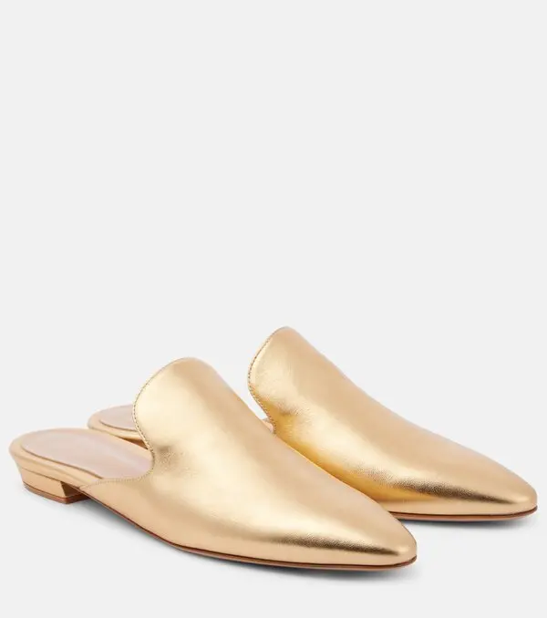 GIANVITO ROSSI Raja Metallic Leather Mules - Gold