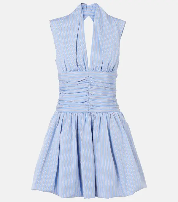 PATOU Striped Cotton Poplin Minidress - Blue